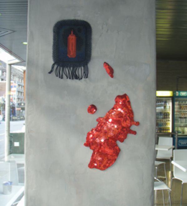 Dark Doily and Blood installation by textile artist Sera Waters